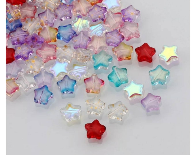 Glass Star Beads Assorted Colors Pressed Glass Star Spacer Beads ...