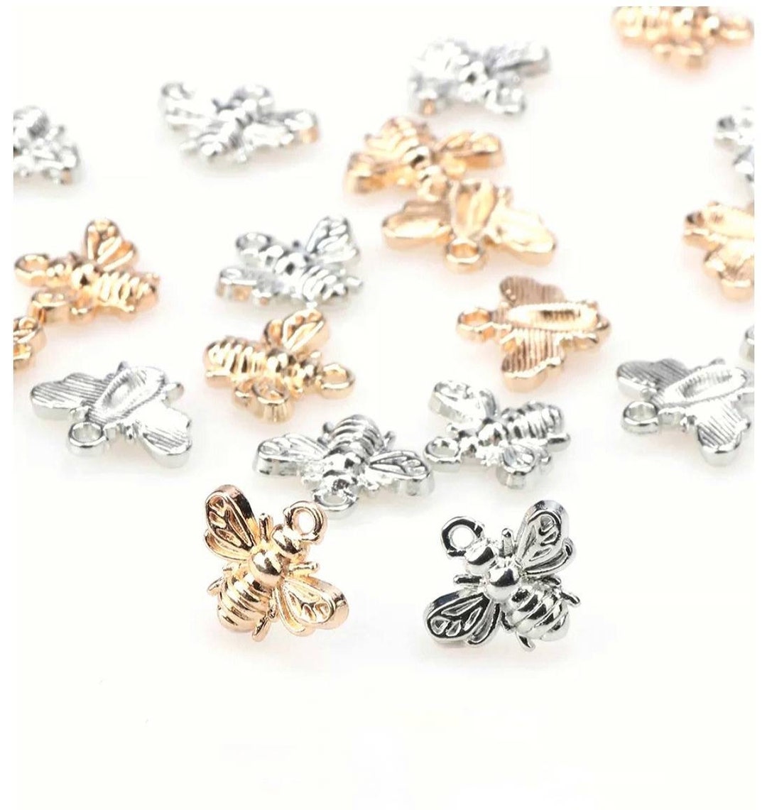 10 Mini Honey Bee Charms Dark Silver or Soft Gold Bee Charms Little ...