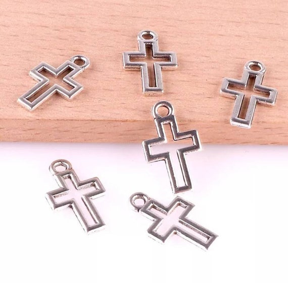 10 Small Cross Charms Mini Open Cross Pendants Religious | Etsy
