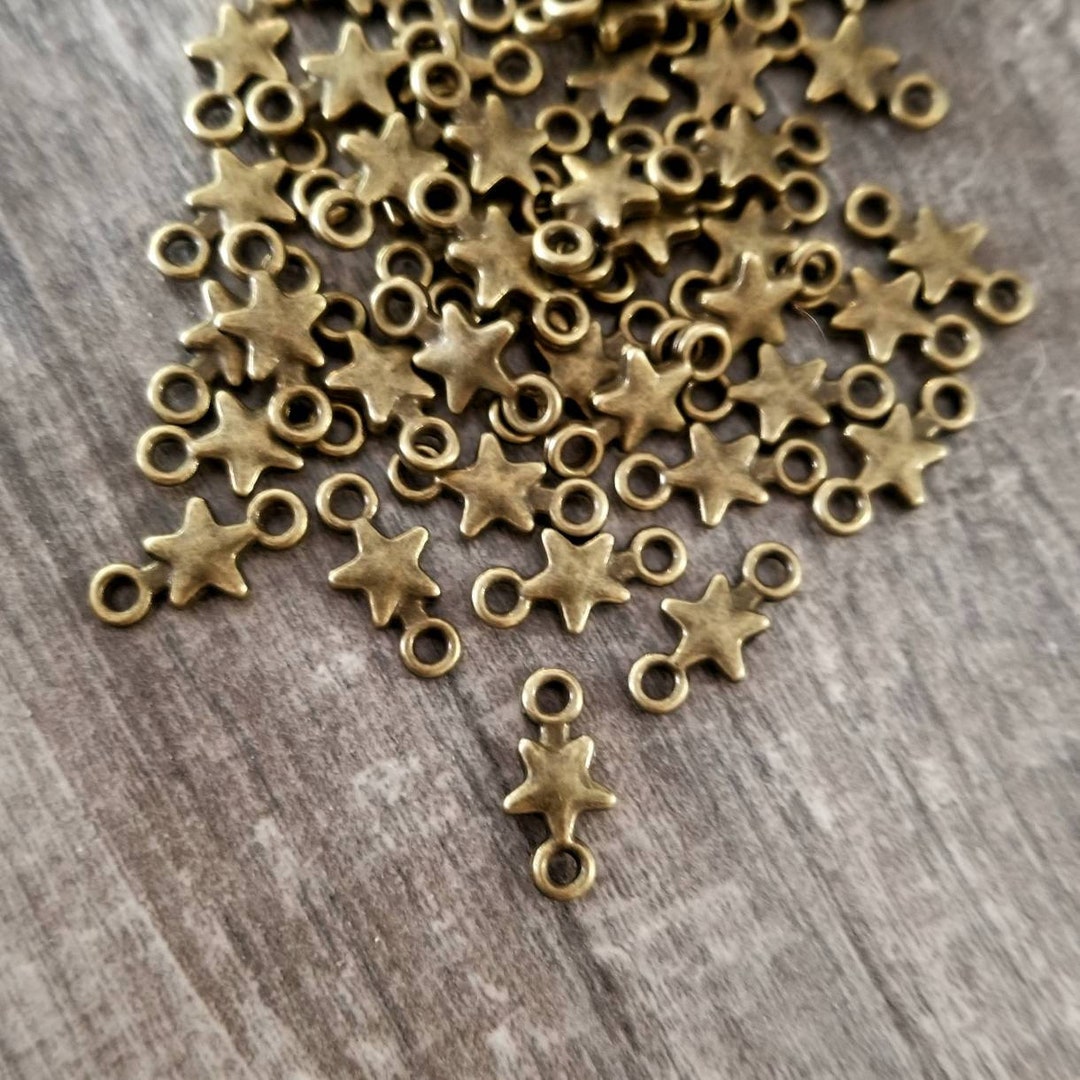 Mini Bronze Star Connectors Little Star Charms With 2 Loops Celestial ...