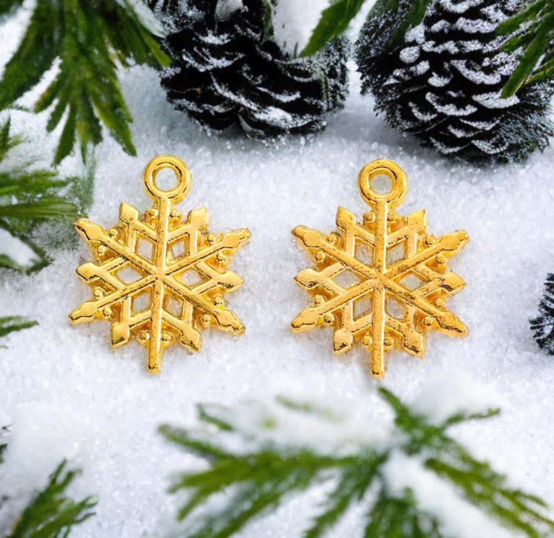 10 Gold Snowflake Charms Gold Christmas Charms Snowflake Findings ...