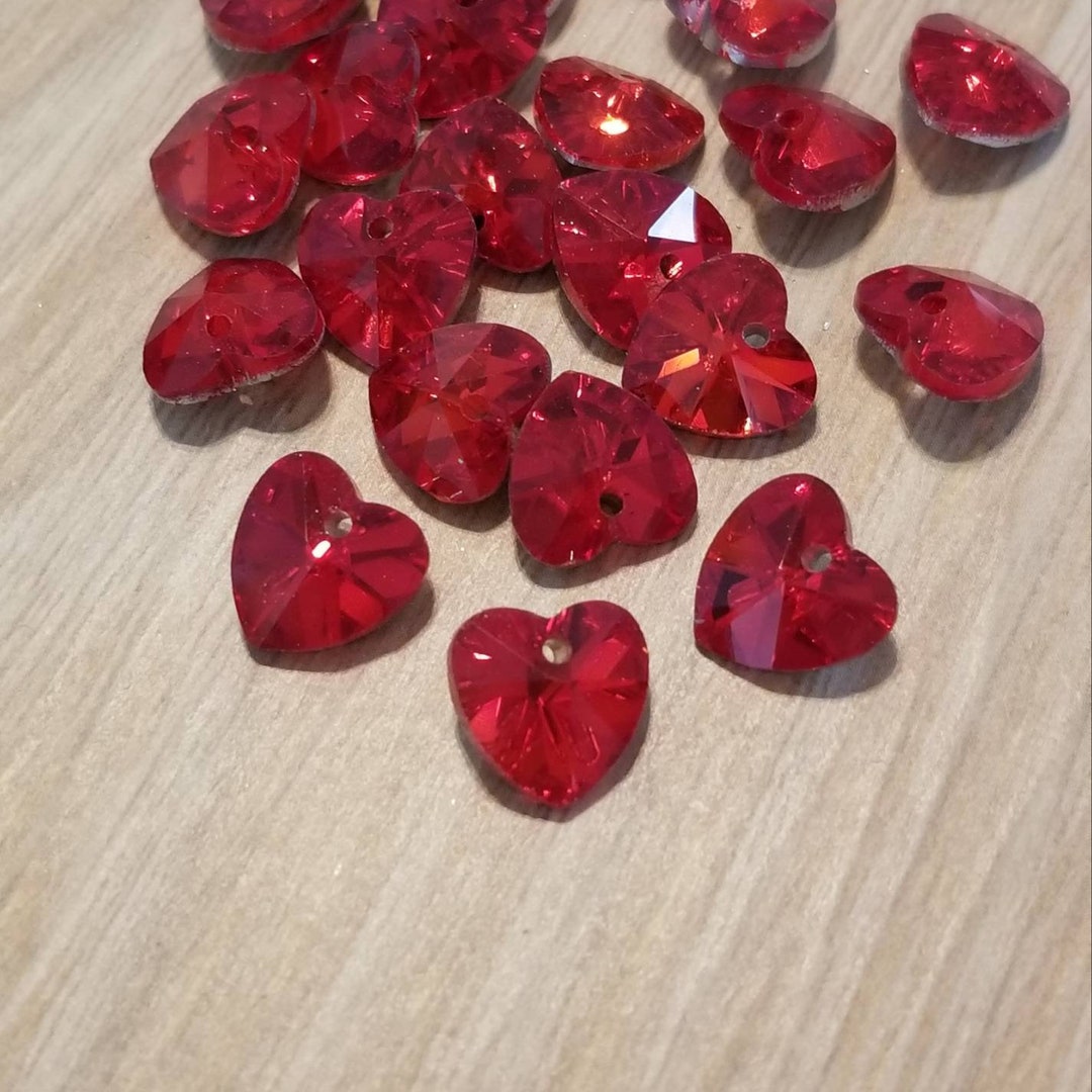 Ruby Red Heart Charms Pressed Glass Heart Charms Valentine's Day Beads ...