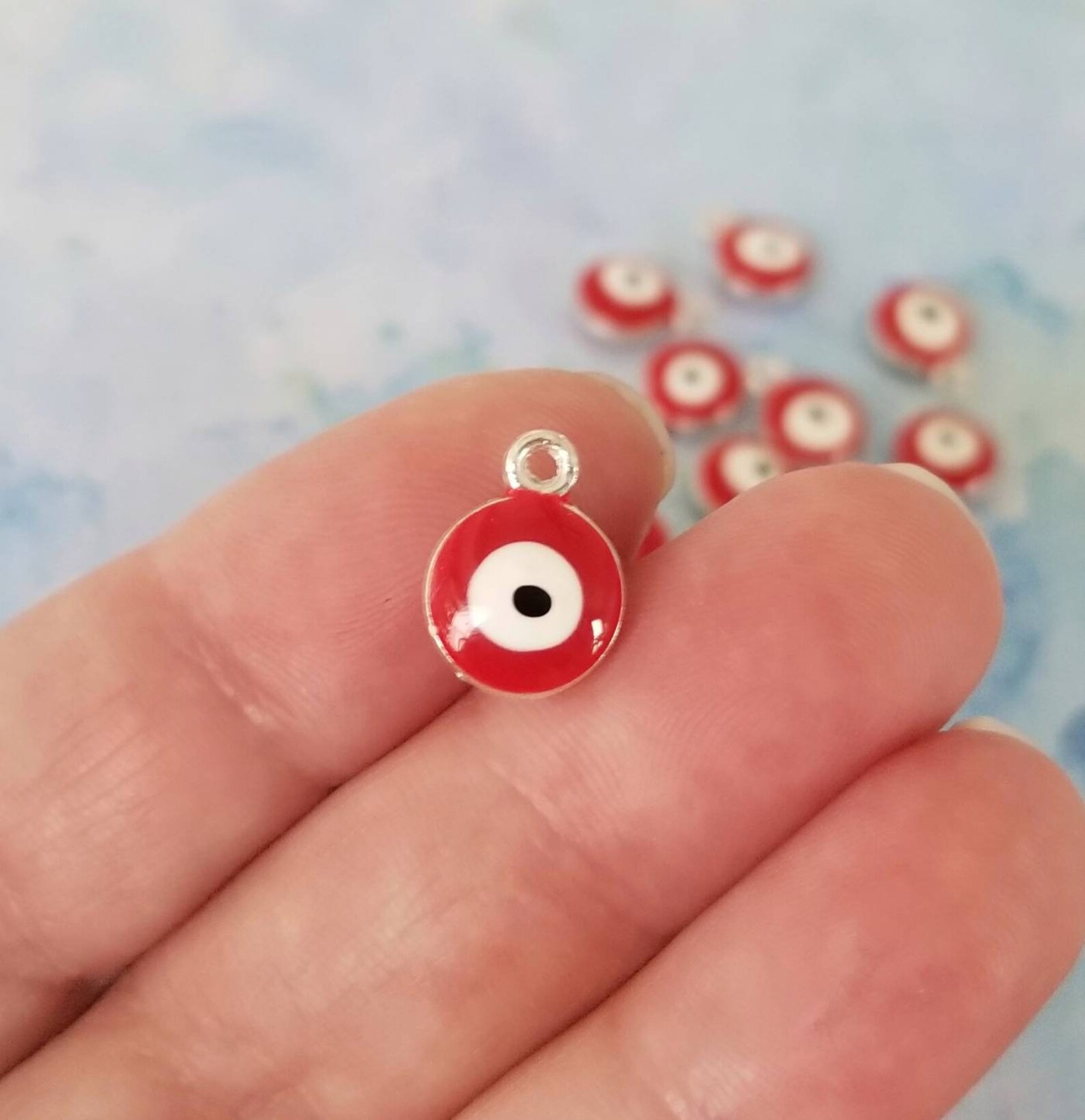 10 Red Evil Eye Charms Double Sided Enamel Evil Eye Drops | Etsy