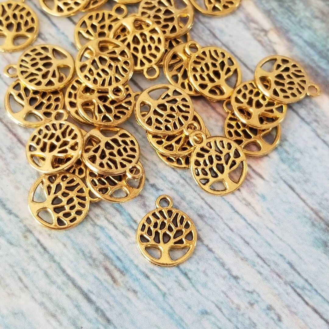 10 Tiny Antique Gold Tree Charms Mini Tree Charms Antique Gold Mini ...