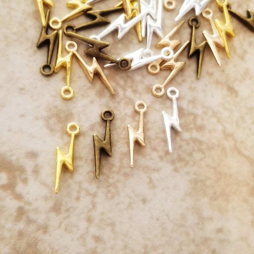 10 Little Lightning Charms Gold Champagne Gold Silver Plated Bronze ...
