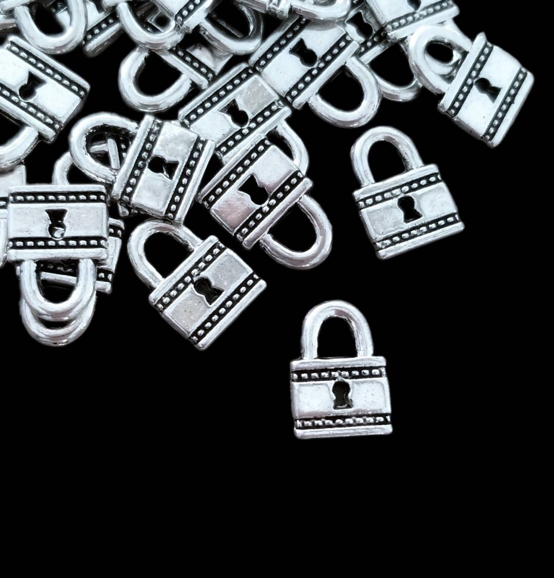 Tiny Lock Charms Mini Love Lock Charms Shiny Silver Locks Double Sided ...