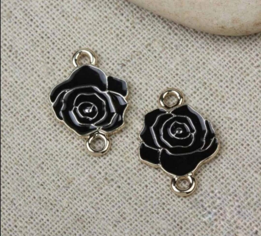 Small Black Rose Connectors Black Enamel Flower Connectors Bracelet ...