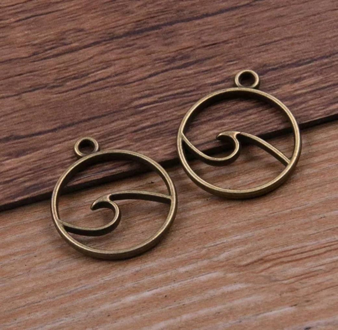 Bronze Wave Charms Ocean Waves in Circle Bronze Beach Charms Surfer ...