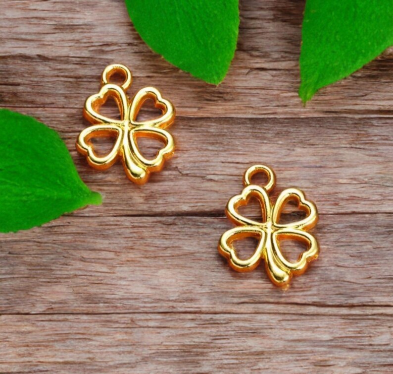 10 Gold Four Leaf Clover Charms St. Patrick's Day Charms Gold Good Luck ...
