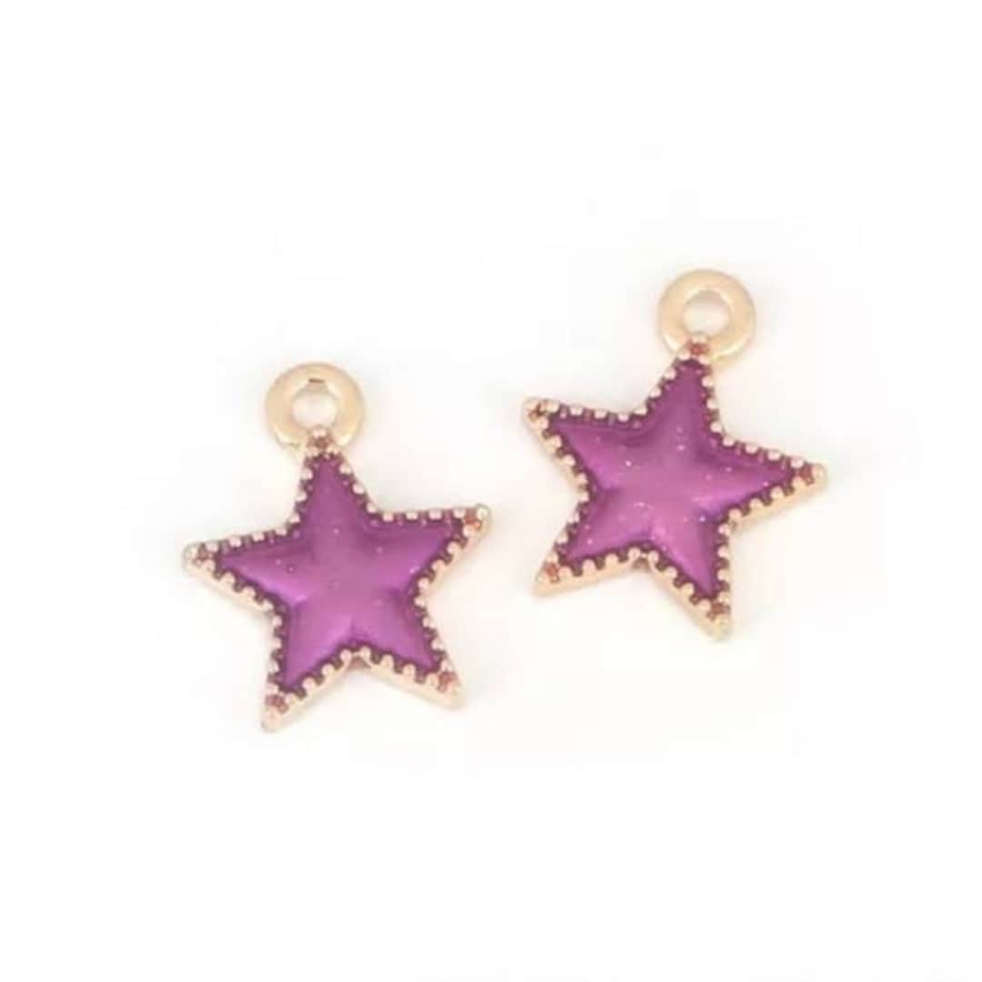 10 Glittery Purple Star Charms Small Enamel Star Charms Celestial ...