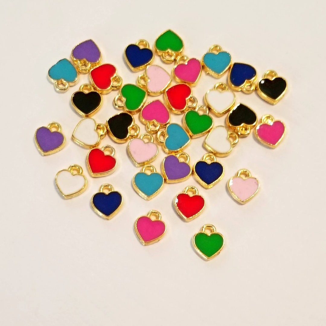 10 Tiny Enamel Heart Charms Colorful Mini Hearts Enamel Over Gold Base ...