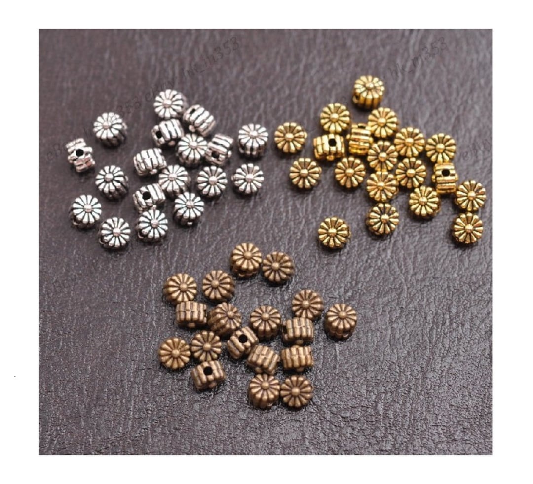 Teeny Tiny Daisy Flower Spacer Beads Atq Silver Atq Gold Bronze or Dark ...