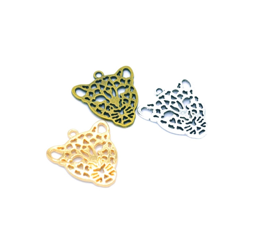 2 Large Leopard Charms Filigree Leopard Charms Earring Charms Gold ...