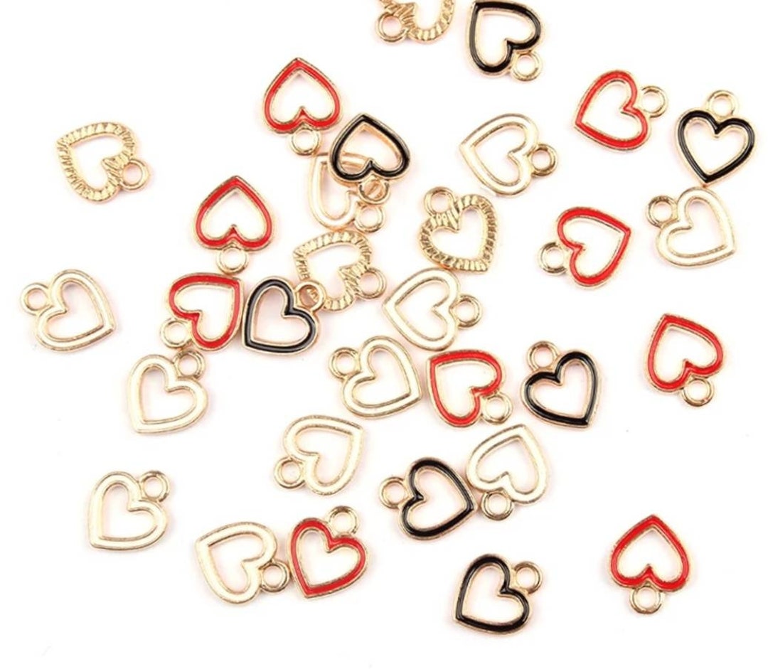 Sweet Mini Open Heart Charms Enamel Colorful Hearts Black White Red on ...