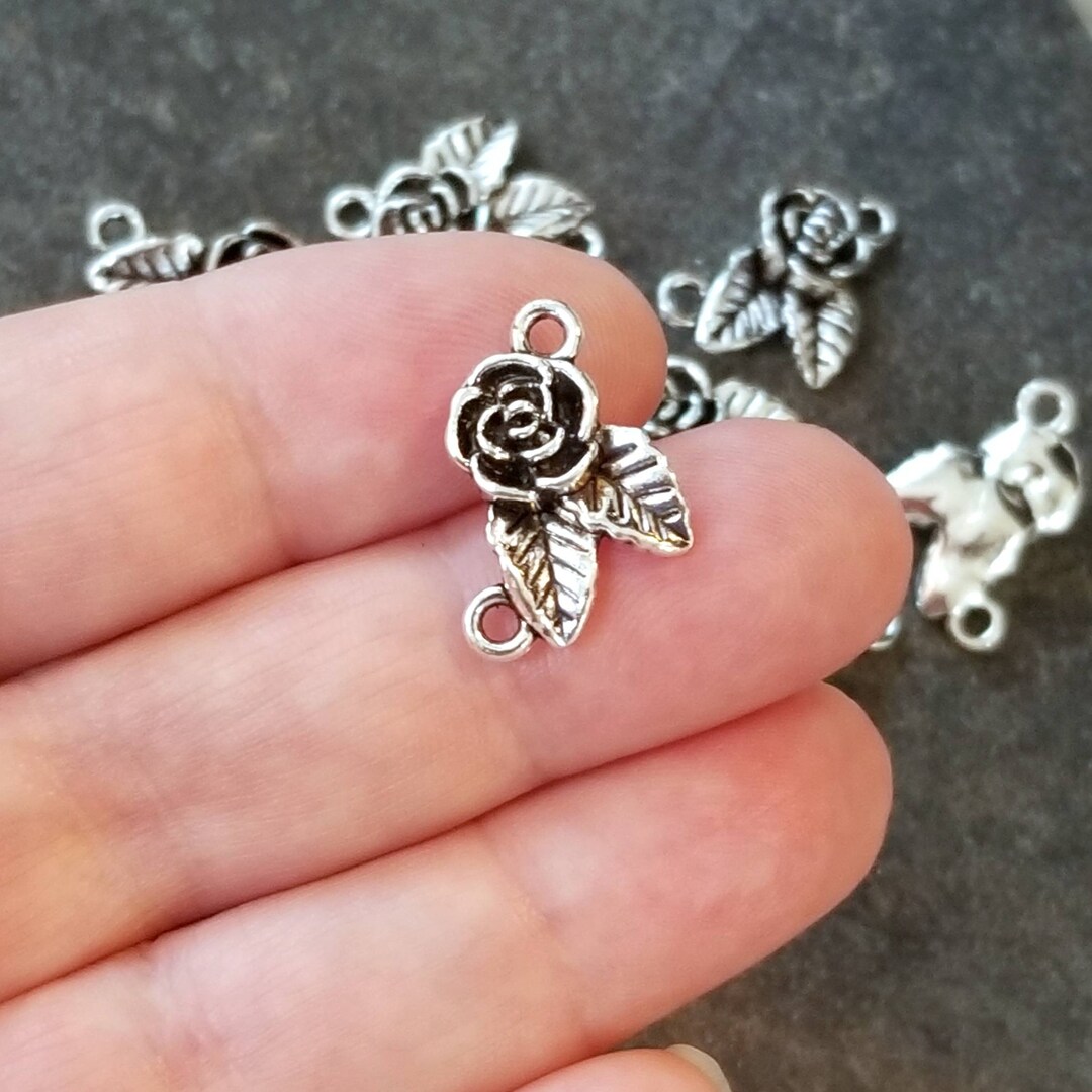 Lovely Rose and Vine Connectors Flower Leaf 2 Loop Charms Silver or ...