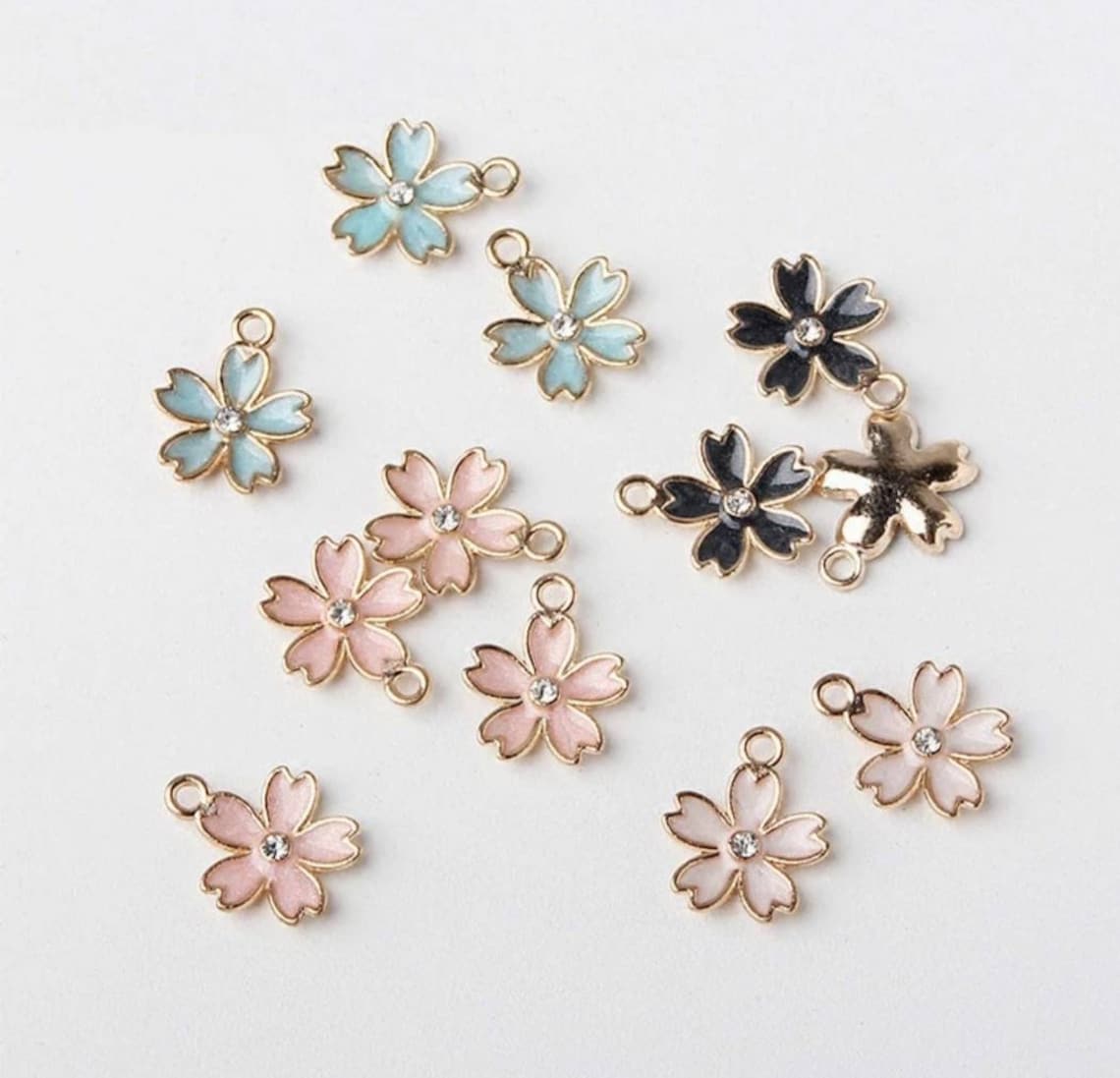 Beautiful Enamel Flower Charms With Crystal Rhinestone Accent - Etsy