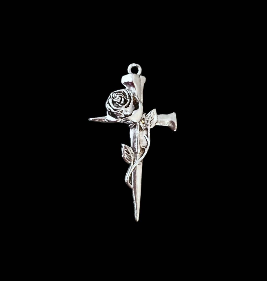Large Rose Cross Pendant Substantial Nail Cross With Rose Vine Dark ...