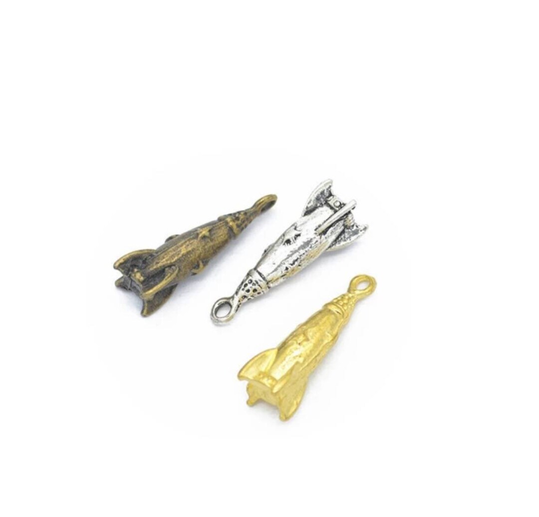 Rocket Charms Spaceship Pendants Silver Gold Bronze Rocketship Charms ...
