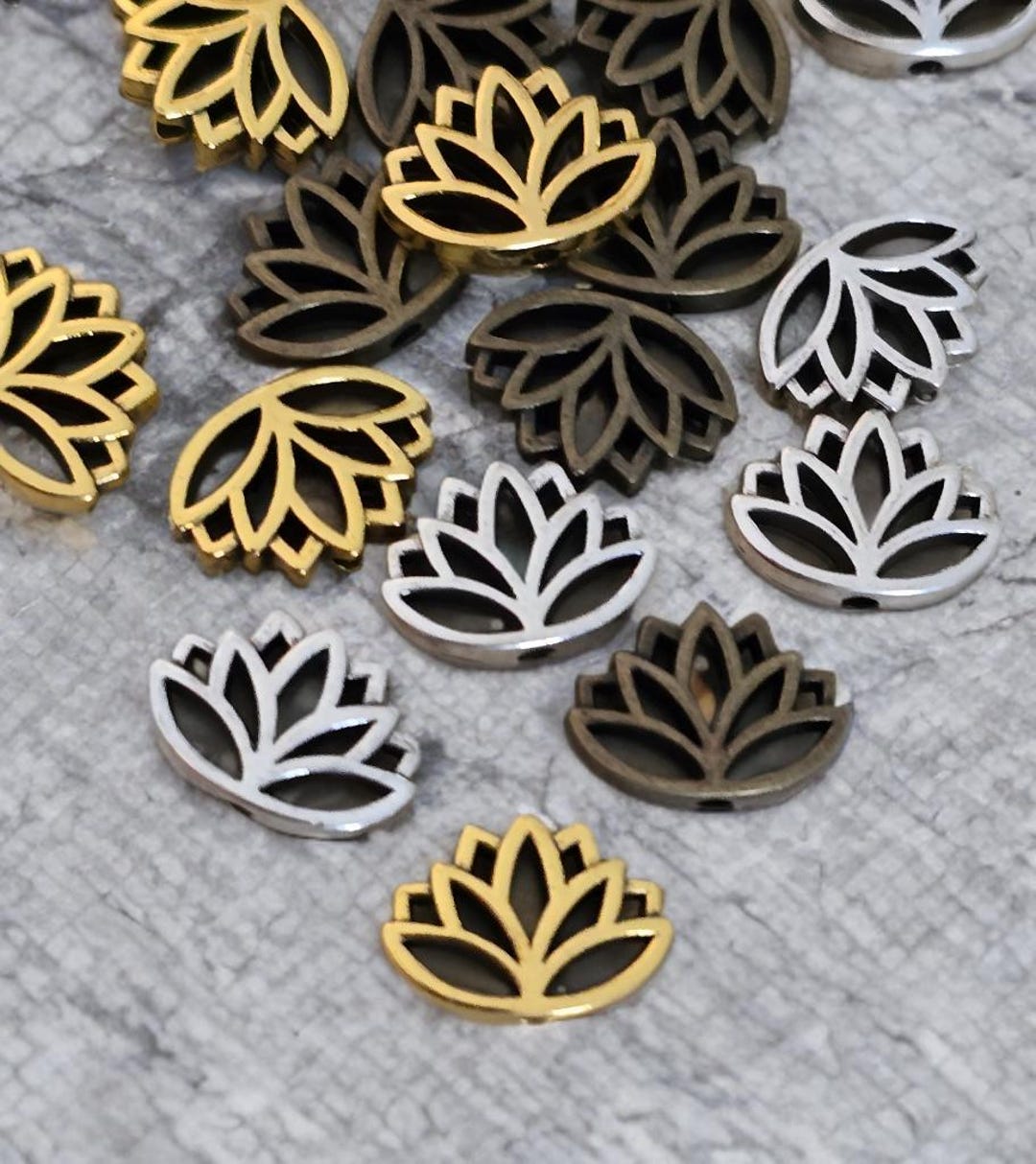 6 Filigree Lotus Beads Antique Gold Silver or Bronze Lotus Focal Beads ...