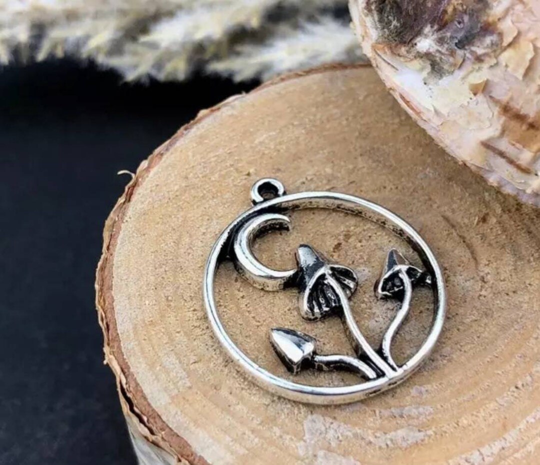 Night Mushroom Charms Mystical Charms Mushroom Findings Crescent Moon ...