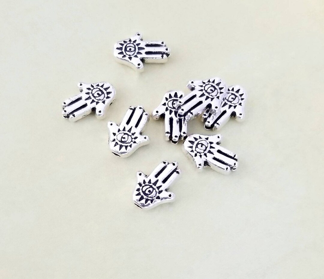 12 Tiny Hand Spacer Beads Hamsa Evil Eye Palm Mini Beads Hands ...