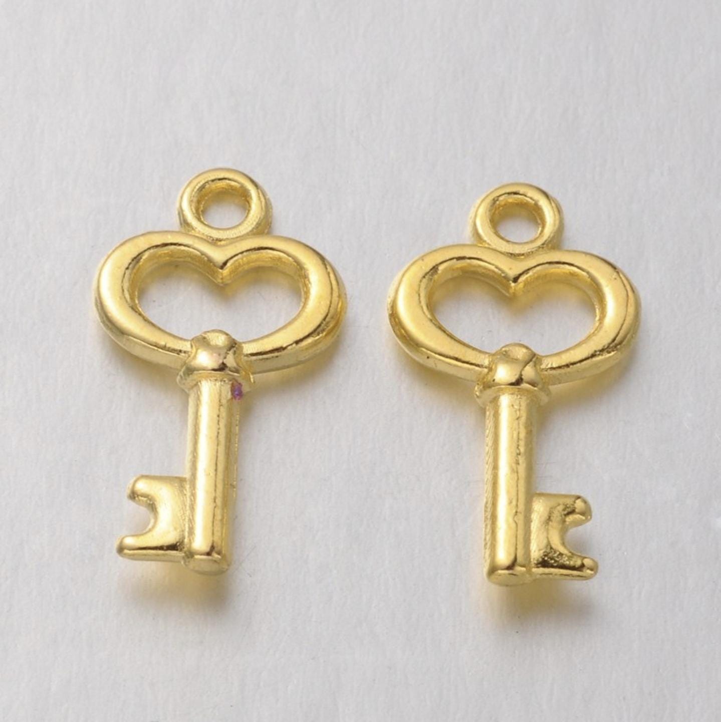 12 Tiny Heart Keys Darling Mini Gold Key Charms Valentine Love Charms ...