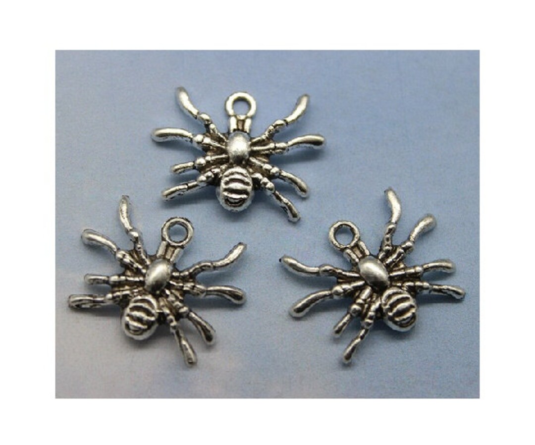 10 Spider Charms Creepy Crawly Halloween Charms Fall Silver Tarantula ...