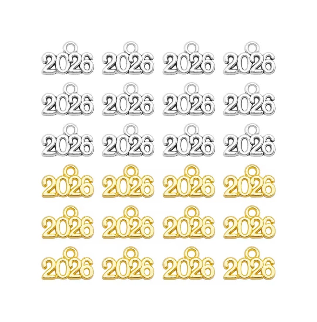 2026 Charms Year Charms 2026 Embellishments Silver or Gold Christmas ...