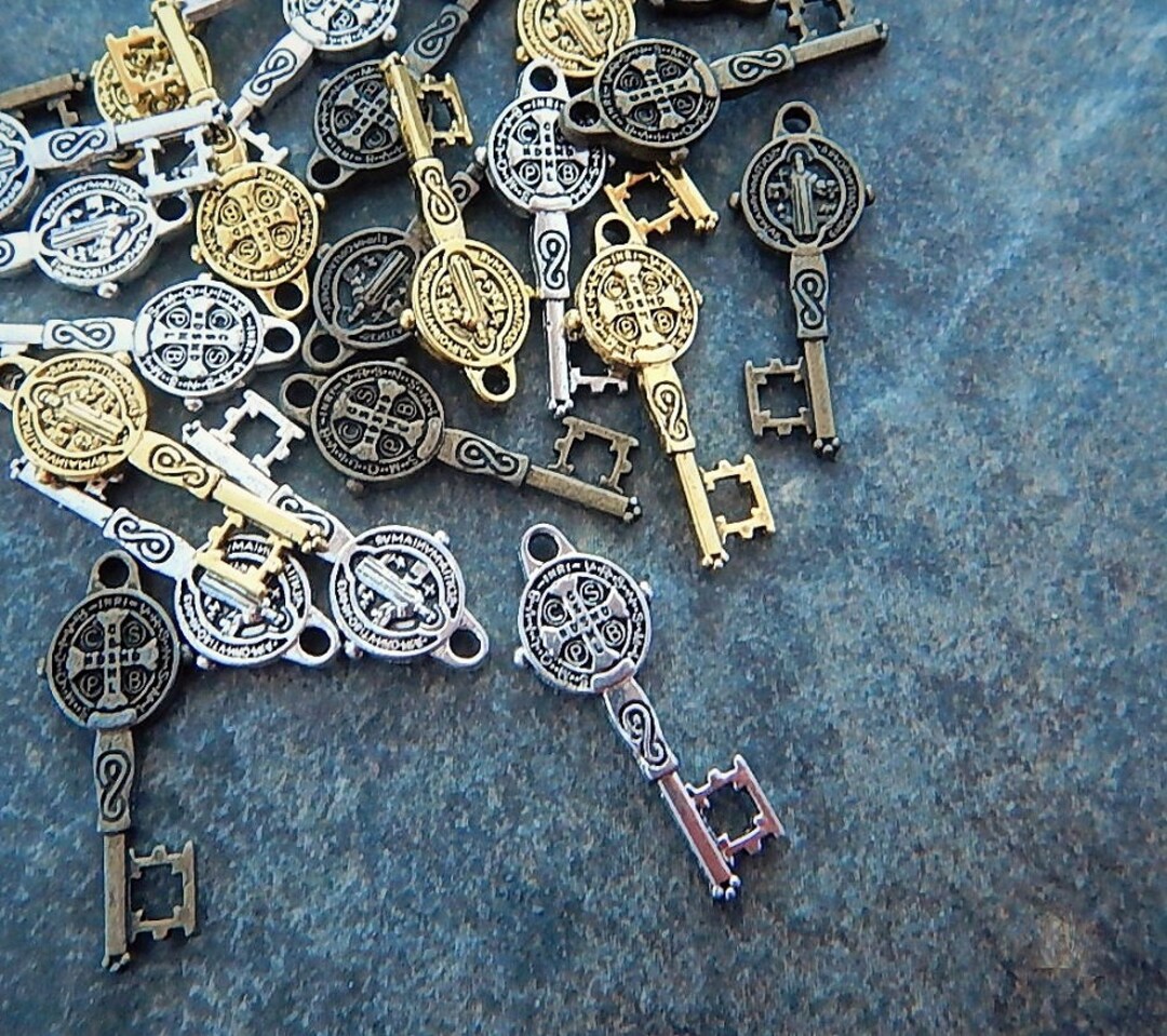 Mini St. Benedict Key Charms Little Protection Keys Medals Silver Gold ...