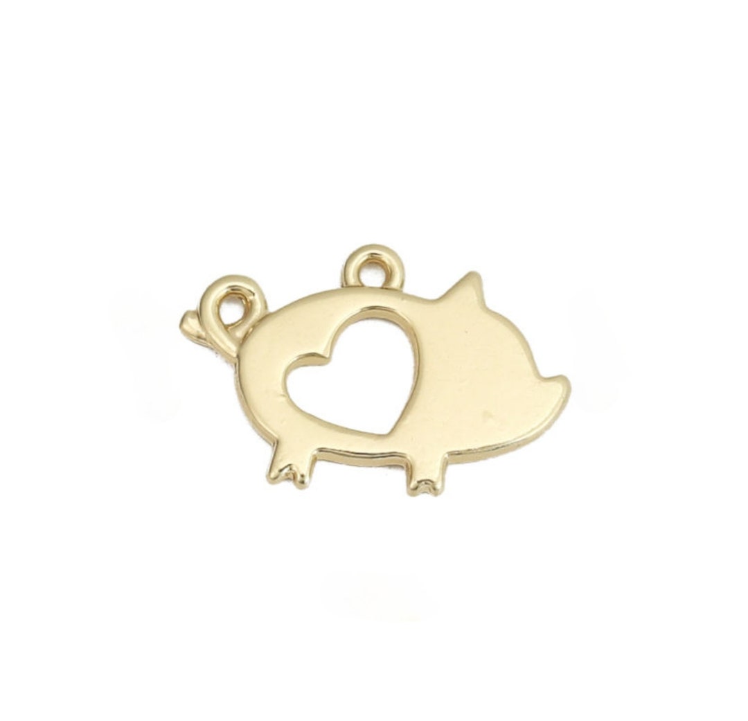 6 Darling Little Light Gold Pig Charms With Cut Out Heart Mini Pig ...