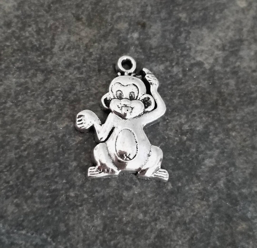 6 Monkey Charms Shiny Silver Monkeys Animal Zoo Charms Pendants Jewelry ...