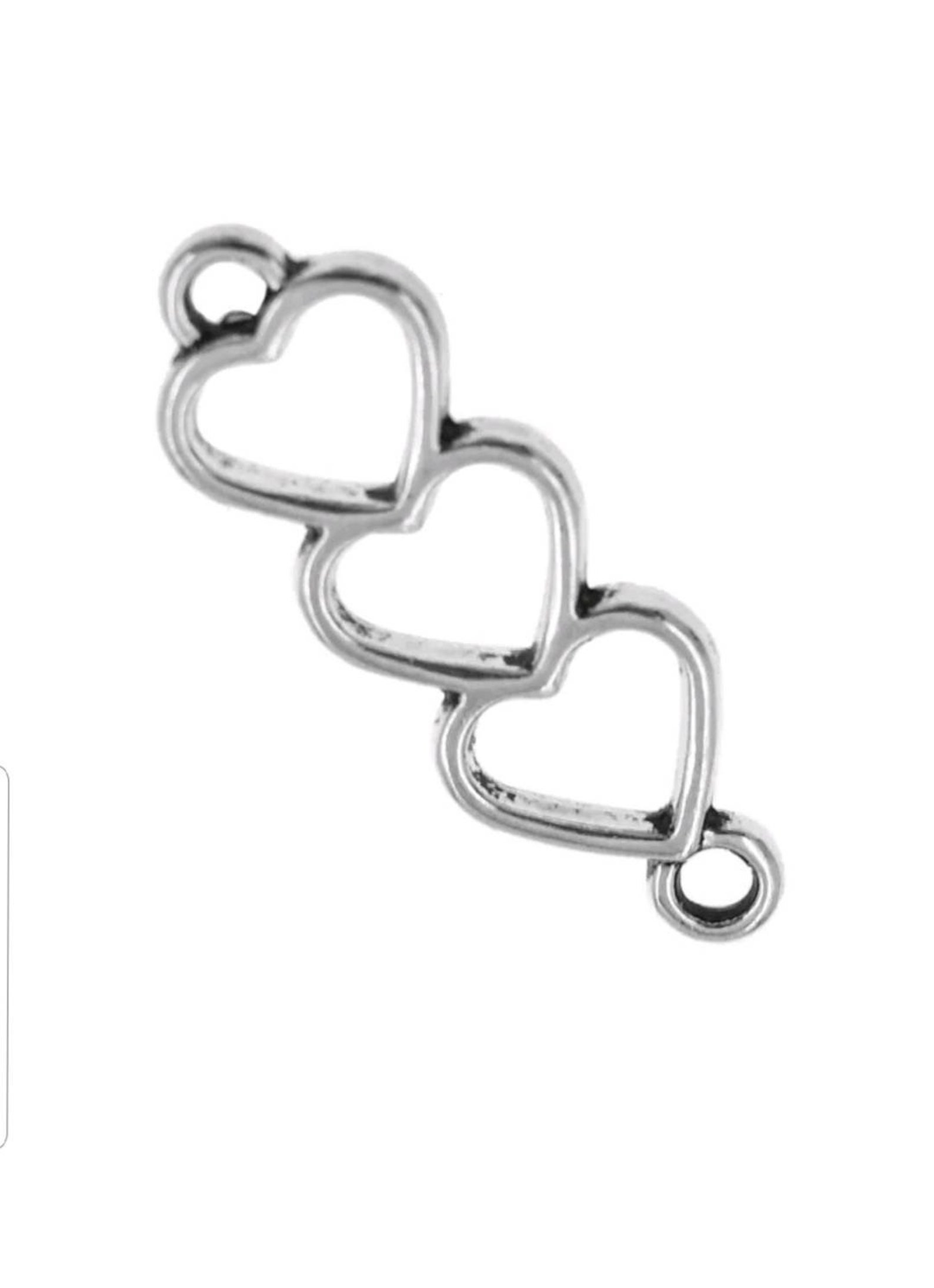 Heart Connectors Small Triple Hearts in a Row Charms Little Valentine's ...