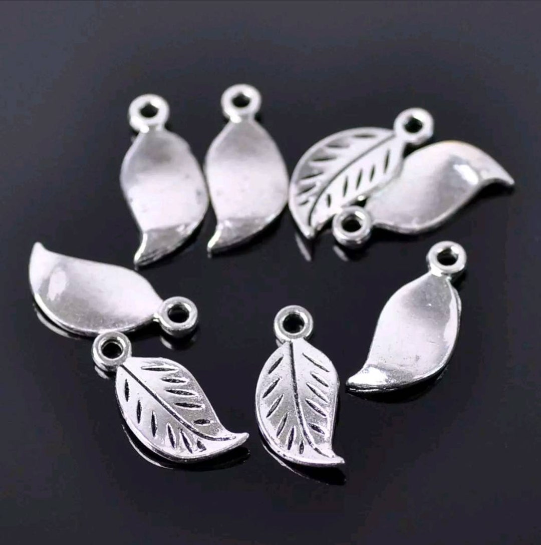 12 Mini Leaf Charms Sweet Simple Leaf Charms Silver Leaves 17x7.5mm ...
