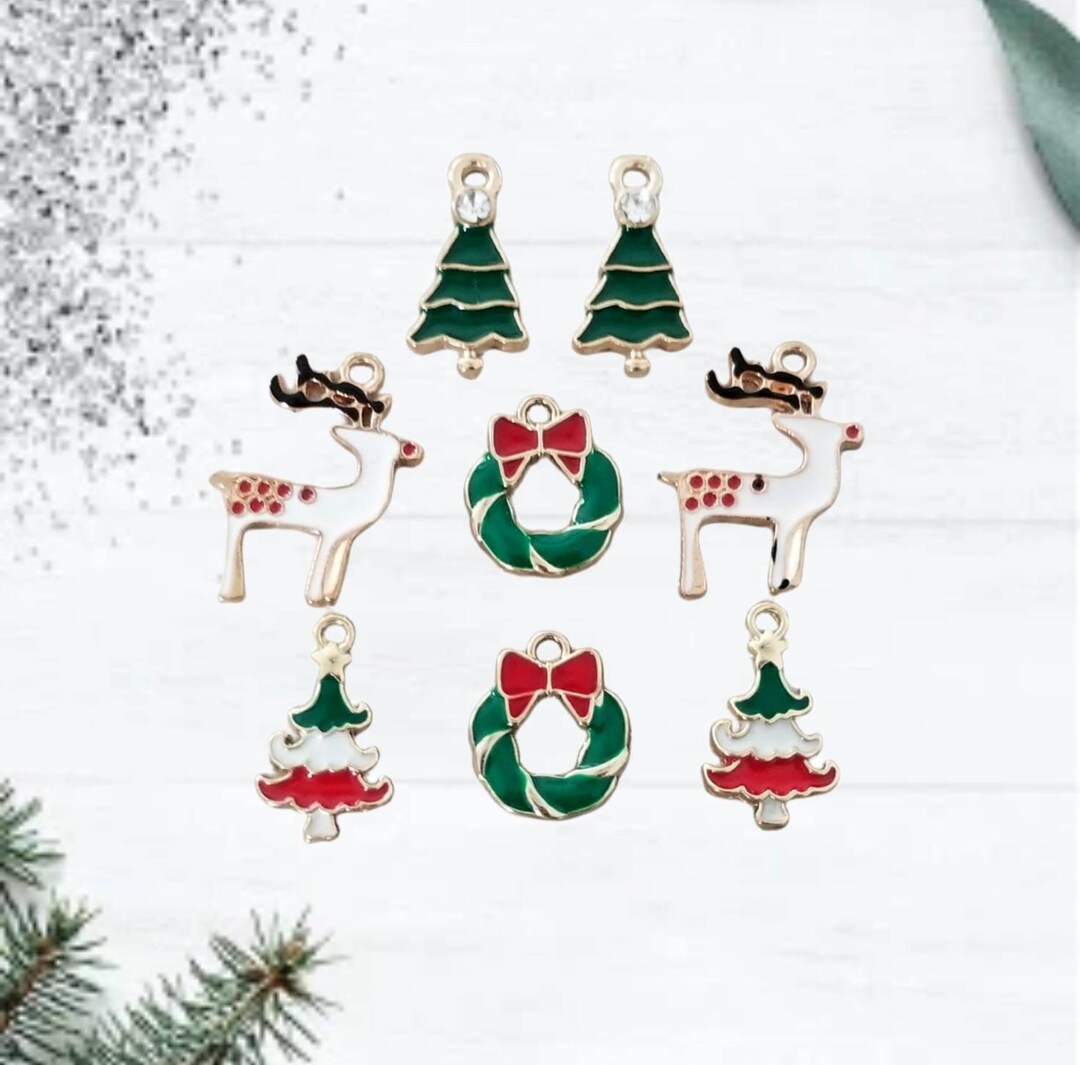 Enamel Christmas Charms Enamel Reindeer Charms Little Enamel Wreath ...