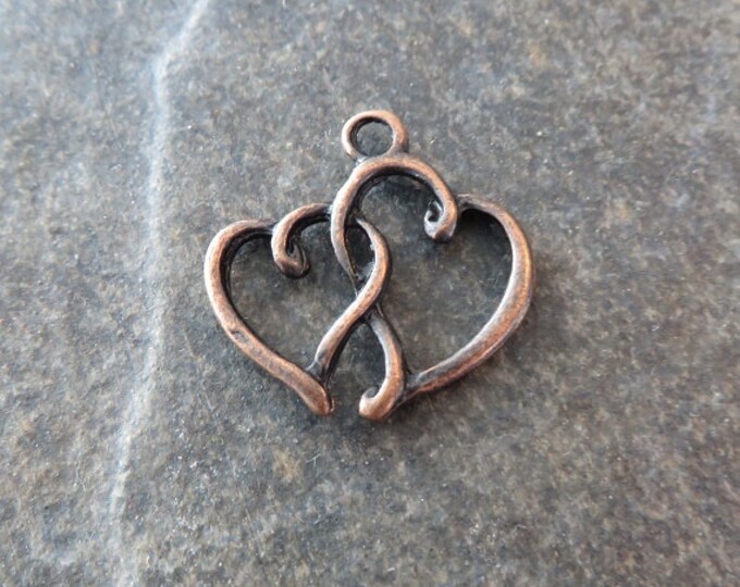 10 Copper Intertwined Heart Charms Copper Double Heart Charms Love ...
