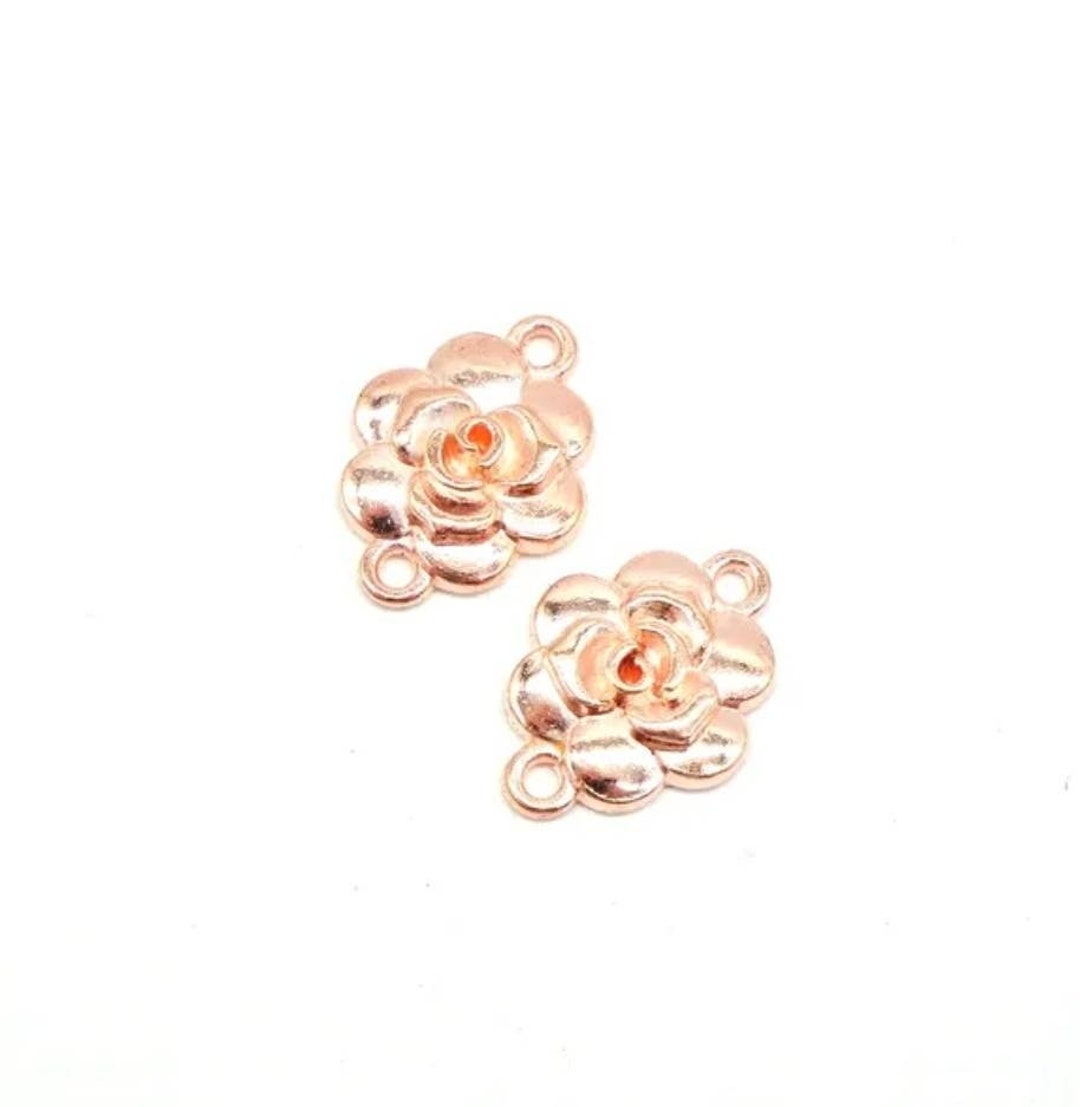 6 Rose Gold Rose Connectors Bright Rose Gold Flower Connectors Pink ...