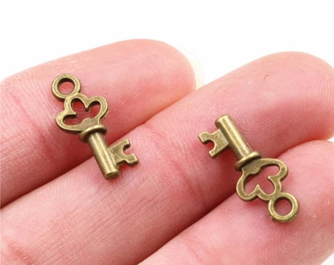 Tiny Bronze Key Charms Little Bronze Keys Mini Key Charms Jewelry ...