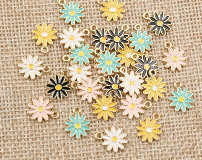 10 Tiny Enamel Daisy Charms Mini Enamel Flower Charms Colorful Spring ...