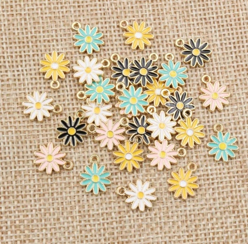 10 Tiny Enamel Daisy Charms Mini Enamel Flower Charms Colorful - Etsy