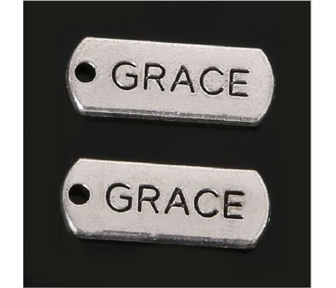10 Grace Charms Grace Tags Slightly Distressed Silver Grace Findings ...
