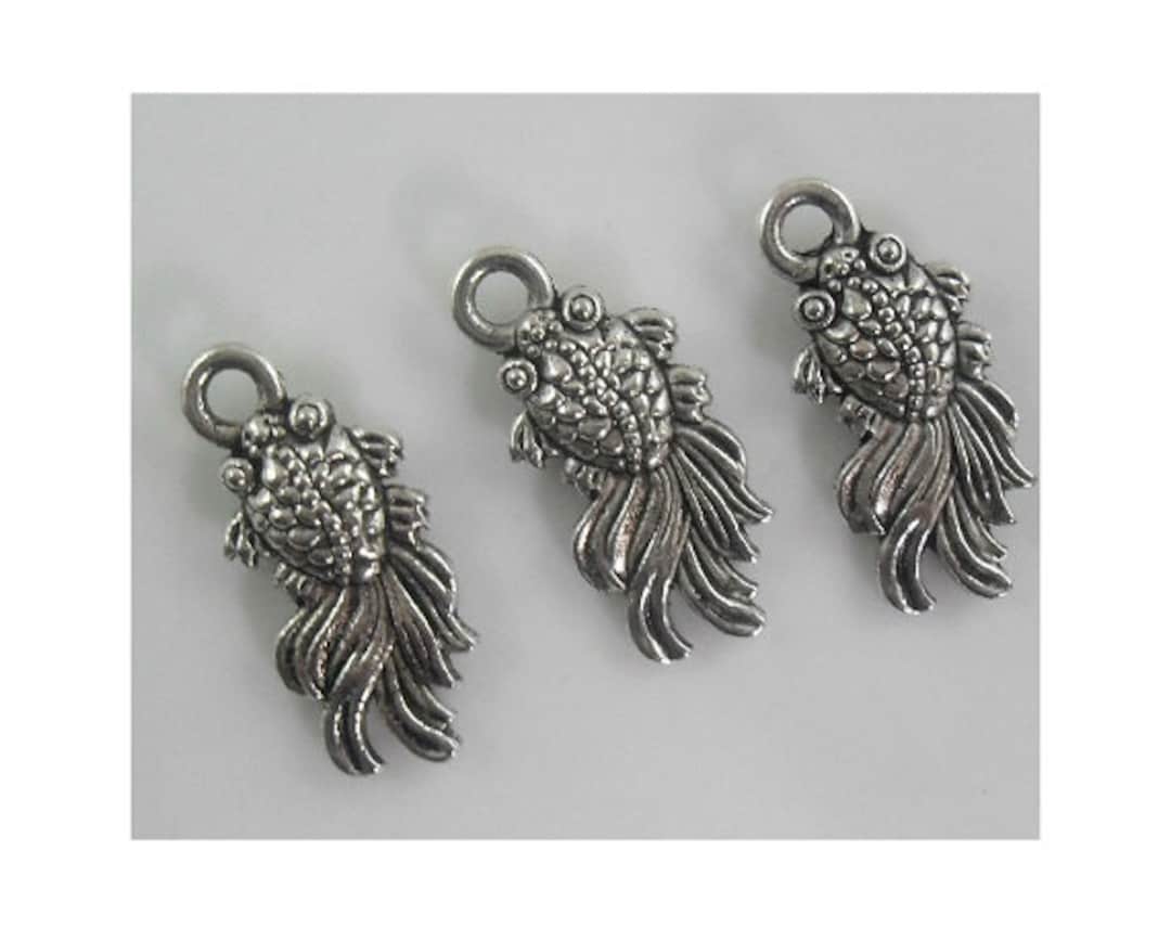 10 Beautiful Goldfish Charms Double Sided Antique Silver Fish Charms ...