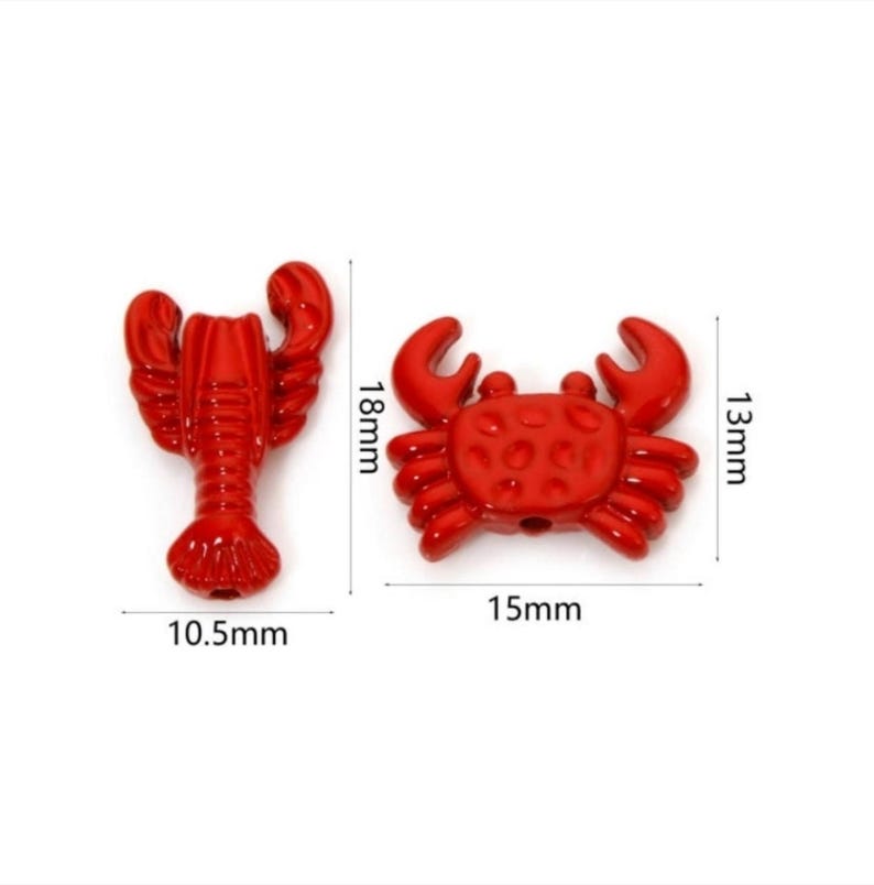 Red Enameled Crab Beads Red Enamel Lobster Beads Seagood Beads Beach ...