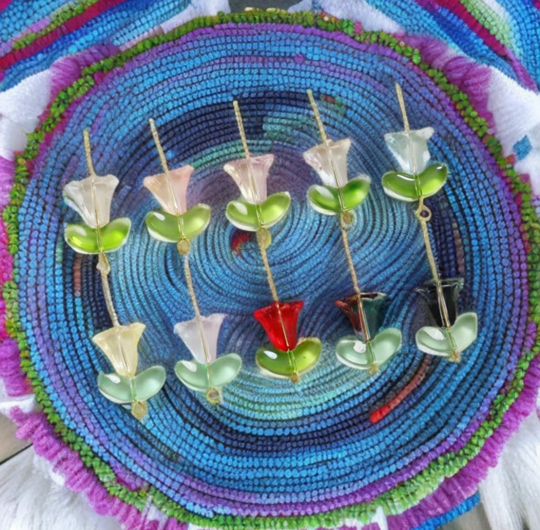 Glass Lily Beads Glass or Glass Leaf Beads Glass Flower Beads Spring ...