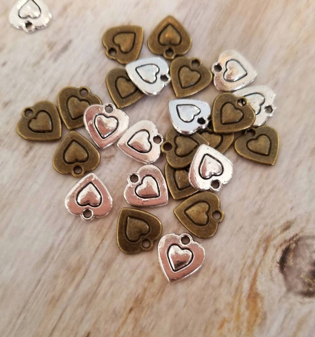 Tiny Heart Charms Mini Bronze and Silver Hearts Little Valentine's Day ...