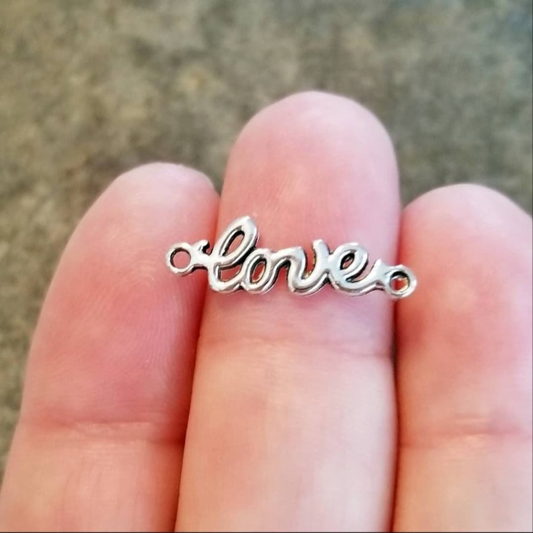 10 Mini Love Connectors Tiny Love Connector Charms Slightly Curved Love ...