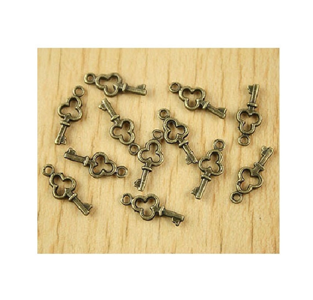 20 Mini Key Charms Tiny Keys Bronze Tone Jewelry Crafting Supplies ...