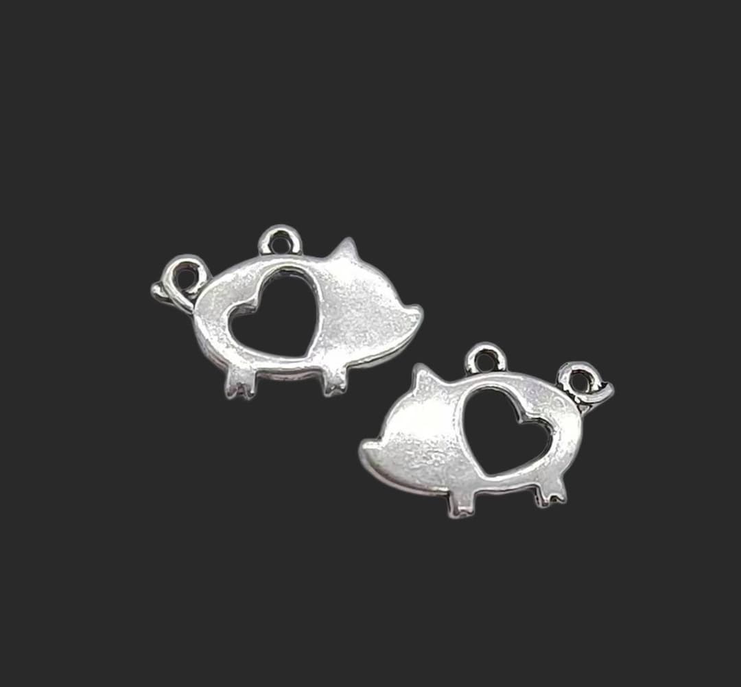 Darling Little Pig Charms With Cut Out Heart Mini Pig Charms With Curly ...