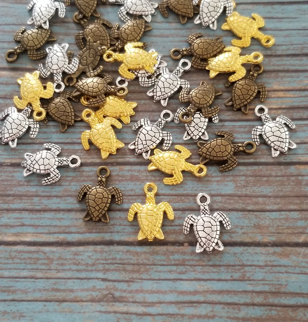 10 Little Sea Turtle Charms Sweet Gold Silver or Bronze Sea Turtle ...