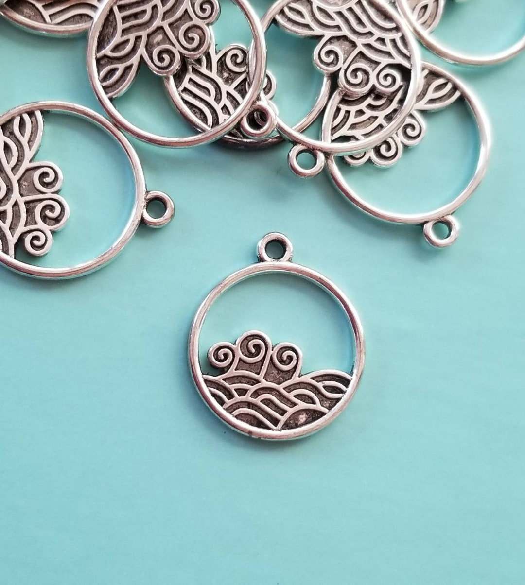Wave Charms Circle Charms With Wave Design Double Sided Beach Charms ...