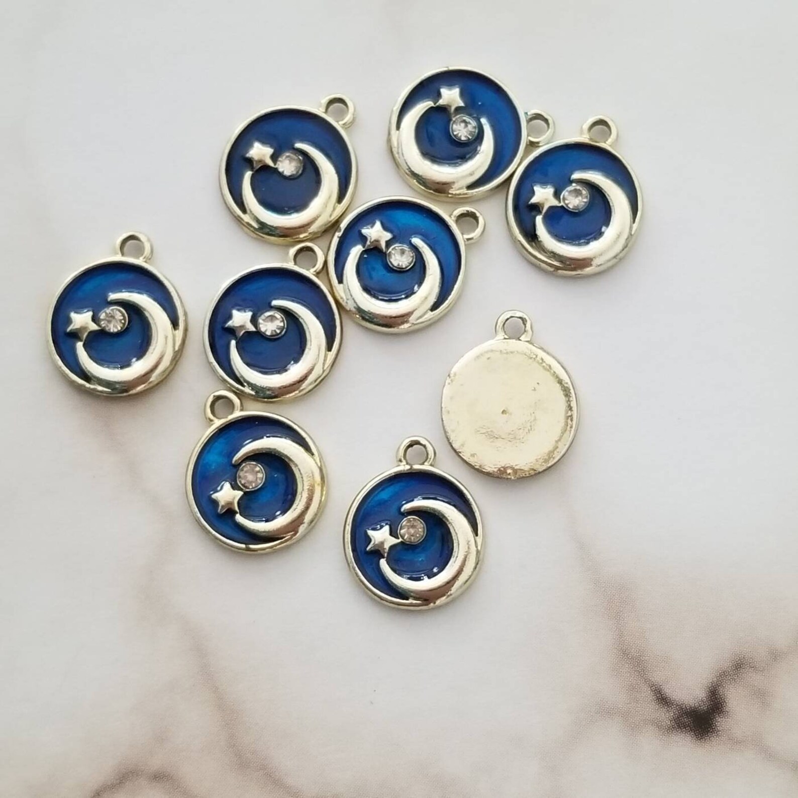 Tiny Celestial Charms Blue Enamel Moon and Star Charms With - Etsy